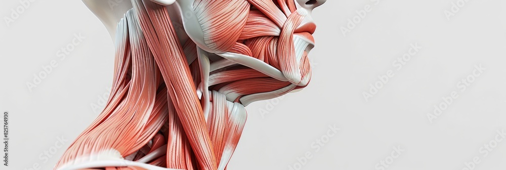 3D realistic illustration of the neck muscular system on a white ...