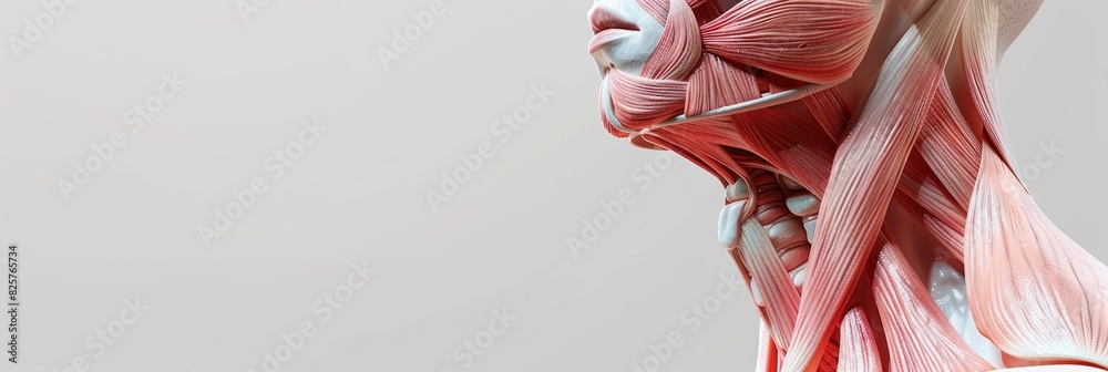 3D realistic illustration of the neck muscular system on a white ...