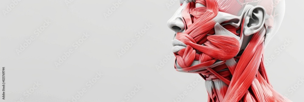 3D realistic illustration of the neck muscular system on a white ...