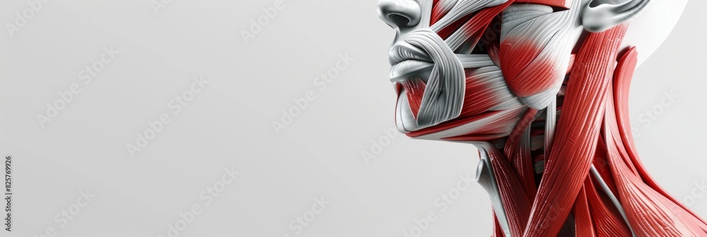 3D realistic illustration of the neck muscular system on a white ...