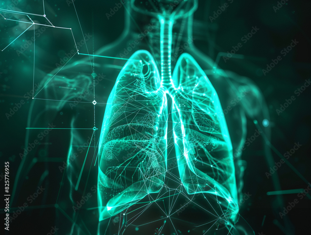 Futuristic digital illustration of human respiratory system ...