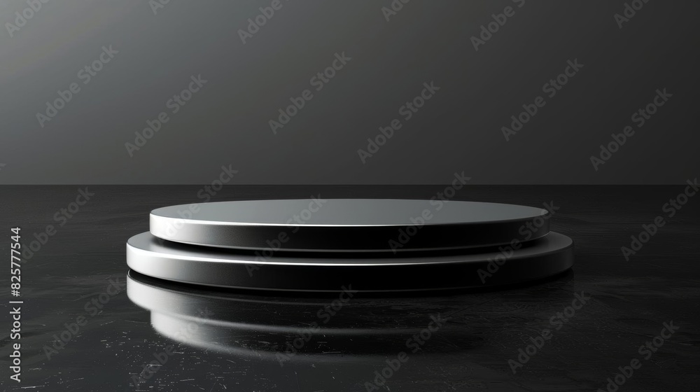 Create a realistic image of a simple stage or platform lit by a ...