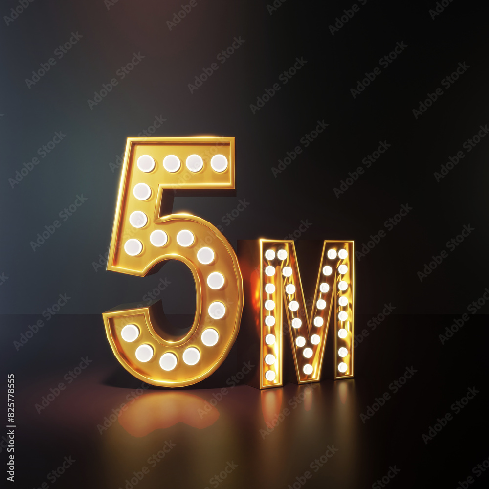 5M or Five Million follower or subscriber banner. Luxury Gold with ...
