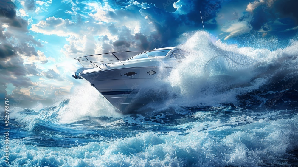 Speedboat racing through choppy waters in an exciting watercourse with ...
