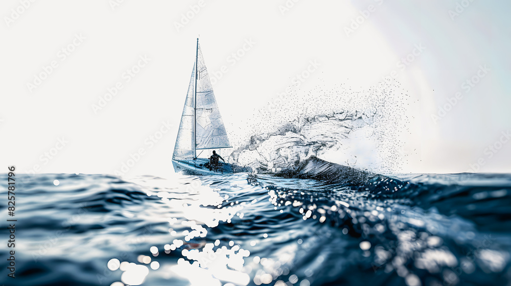 Abstract sailing illustration - A sailor steering his sailboat on the ...
