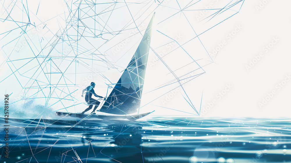 Abstract sailing illustration - A sailor steering his sailboat on the ...