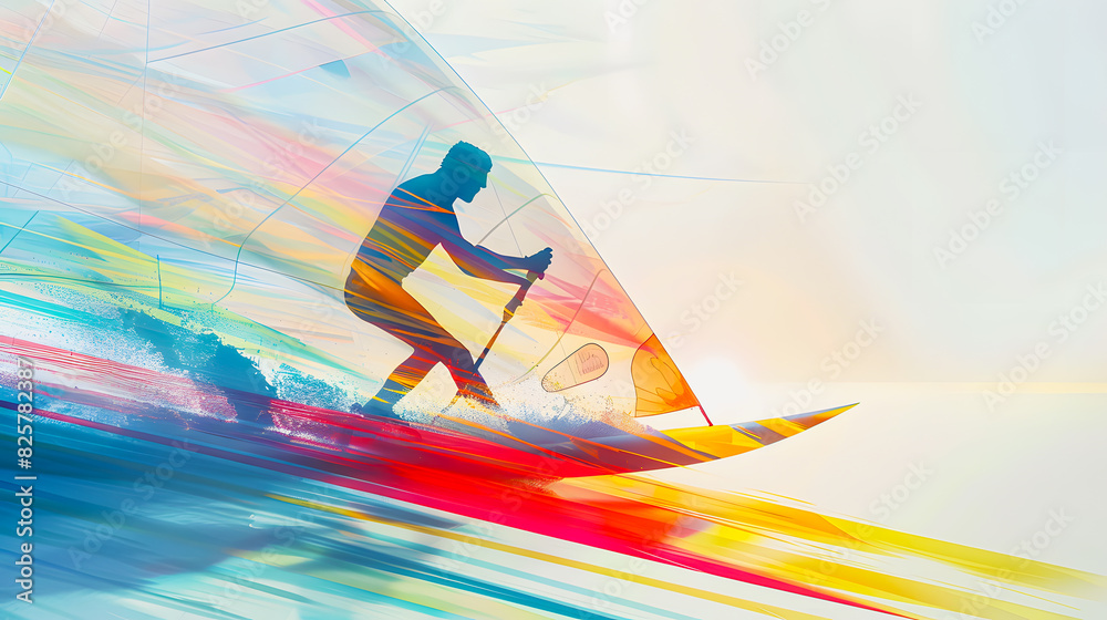 Abstract sailing illustration - A sailor steering his sailboat on the ...
