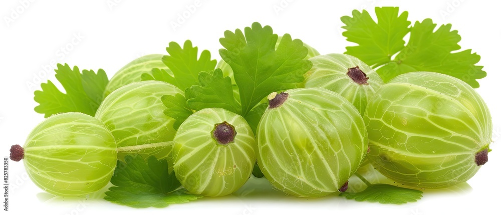 Indian gooseberries with some leaves, their unique texture and green ...