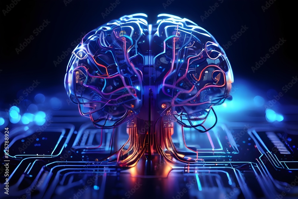 human brain intricately interlinked with the circuits of a computer ...