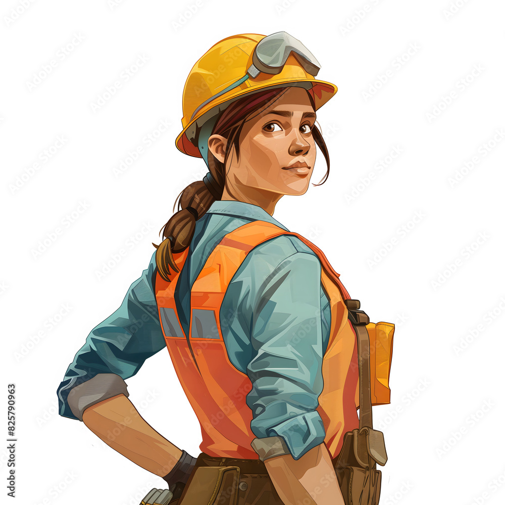 illustration of a female construction worker, white background 01 Stock ...