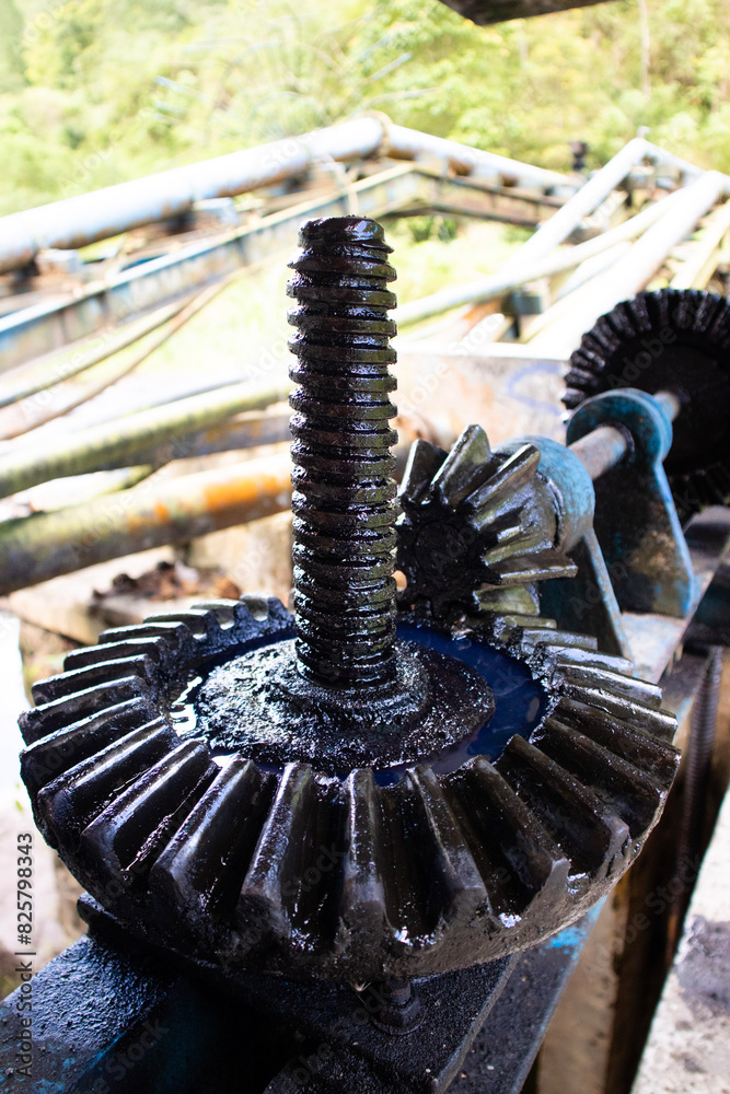 a mechanical gear system on a water dam that functions to open and ...