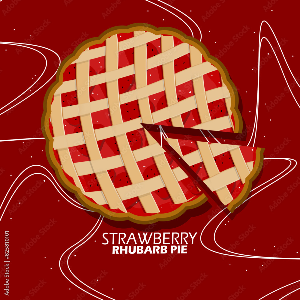 National Strawberry Rhubarb Pie Day event banner. Strawberry pie cake ...