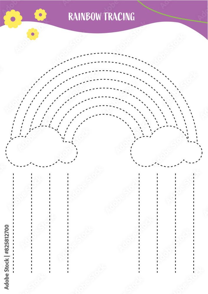 Ranbow with cloud trace and color | Basic Tracing for kids. Preschool ...