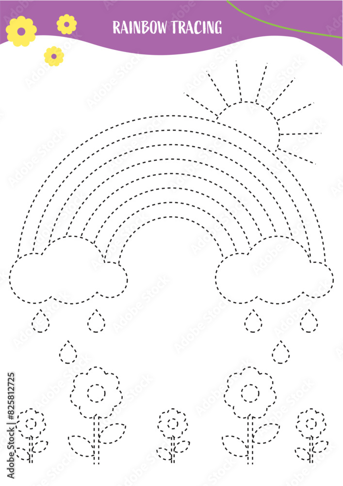 Ranbow with cloud trace and color | Basic Tracing for kids. Preschool ...