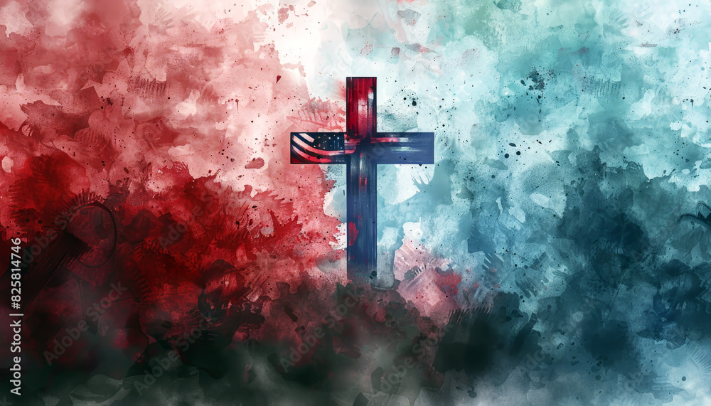 Patriotic abstract cross with U.S. flag colors, symbolizing faith ...