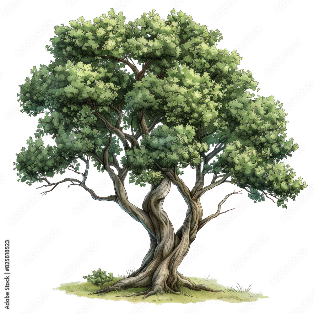 A detailed 2D clipart image of a tree featuring a textured trunk and a ...