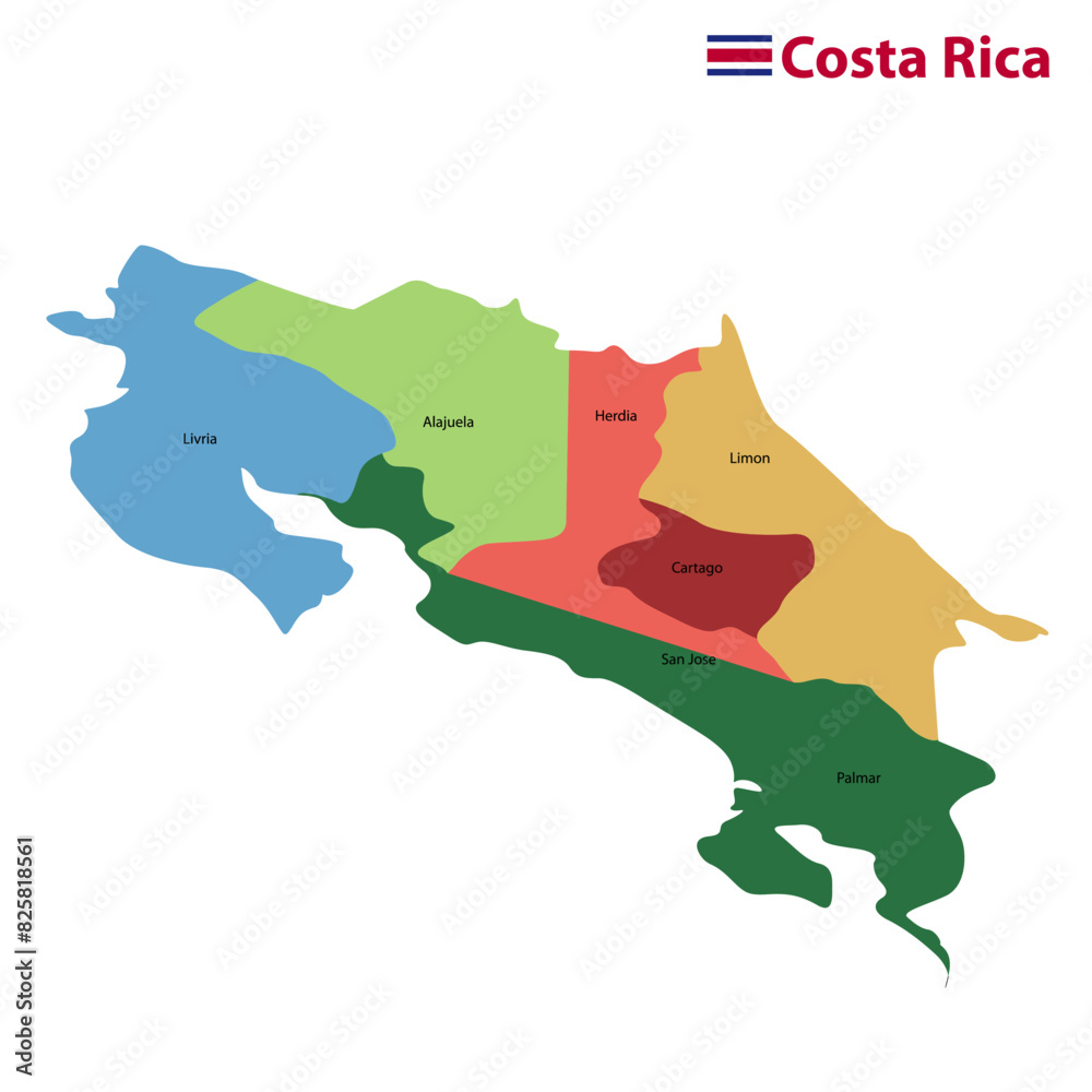 Detailed Costa Rica Map. Detailed Vector Map of Costa Rica. Divided map ...