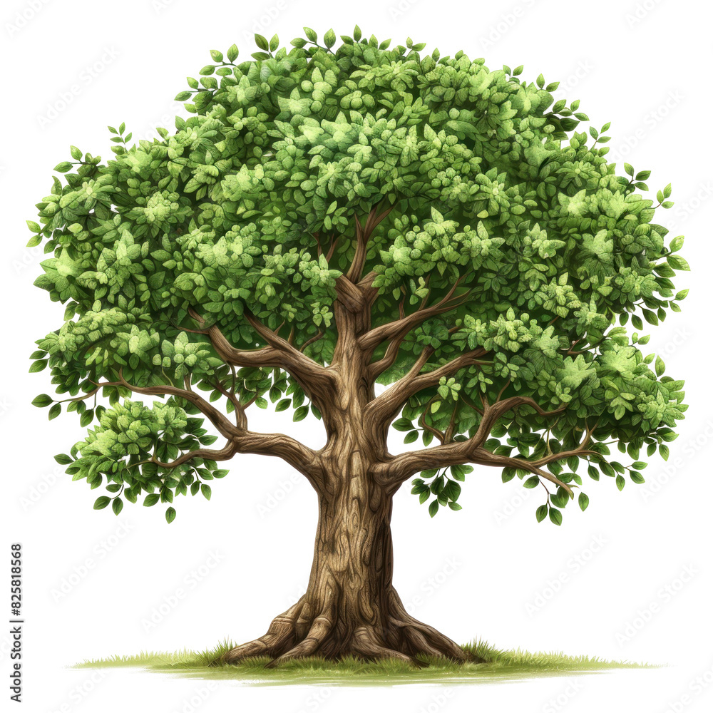 A detailed 2D clipart image of a tree featuring a textured trunk and a ...