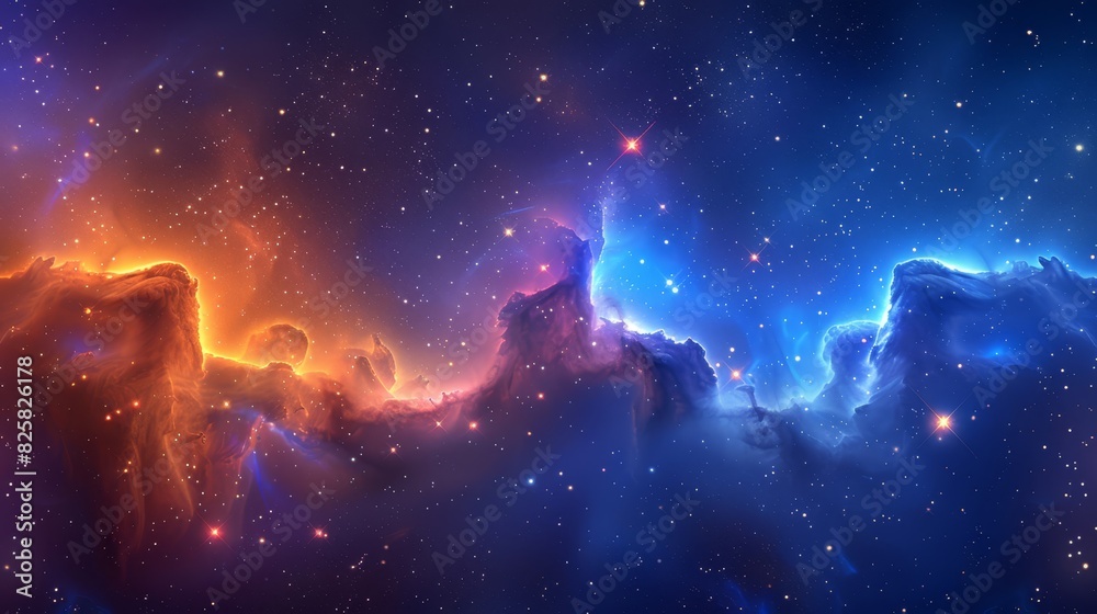 A space scene image features stars, with a blue-orange star at its ...