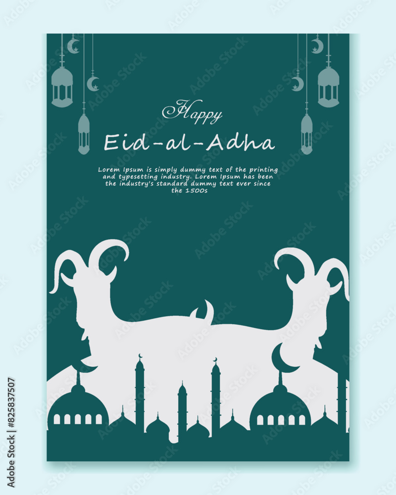 Eid Al Adha mubarak Flyer design template. Muslim holiday Poster with ...