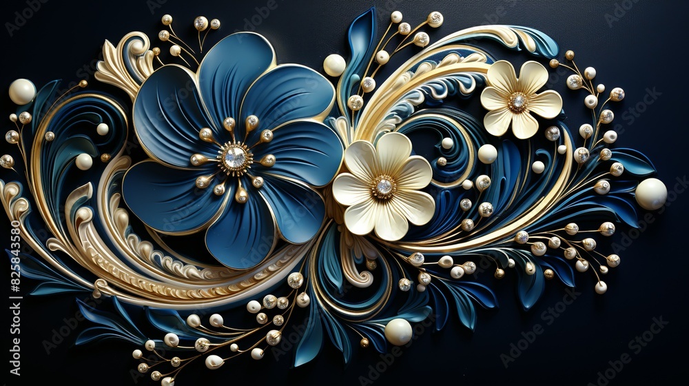 Elegant paisley fabric pattern with gold and silver motifs on a rich ...