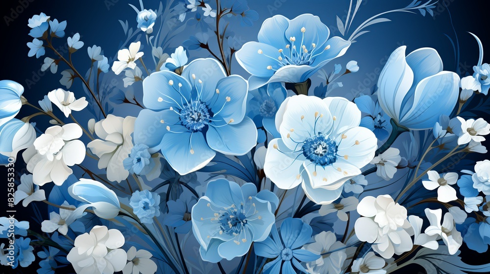A blue flower background featuring delicate bluebells and forget-me ...