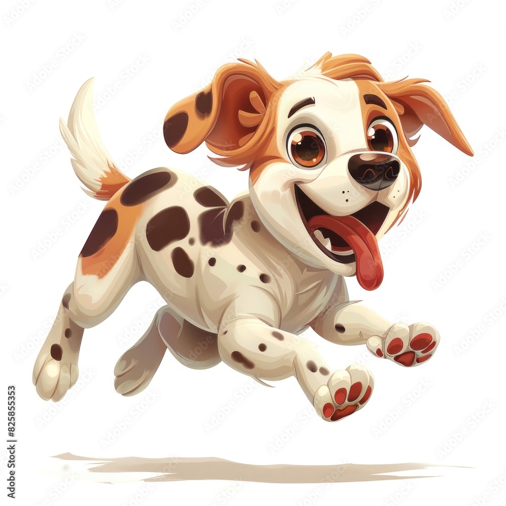 A whimsical 2D clipart of a dog running with its tongue hanging out and ...