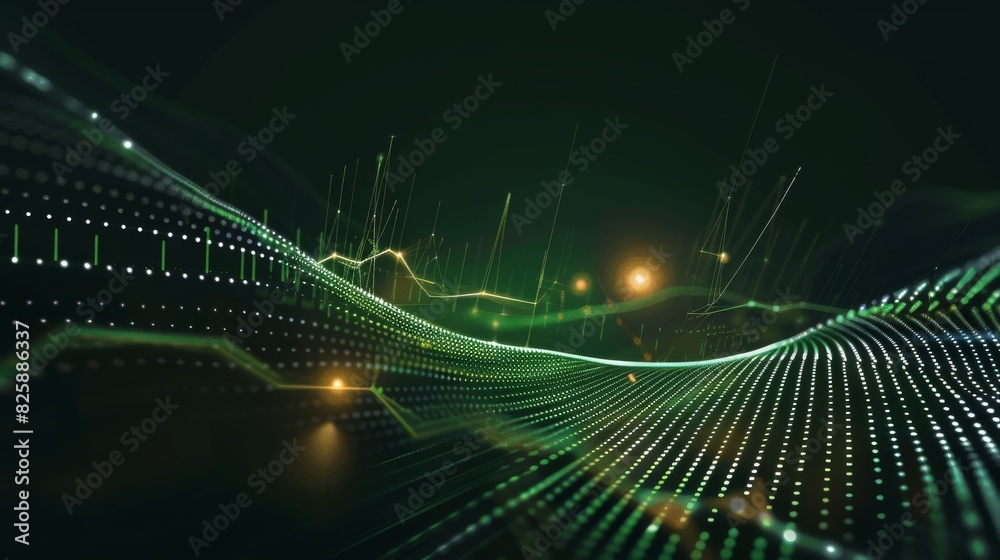 Price curve chart, three lines represent price action, green line ...