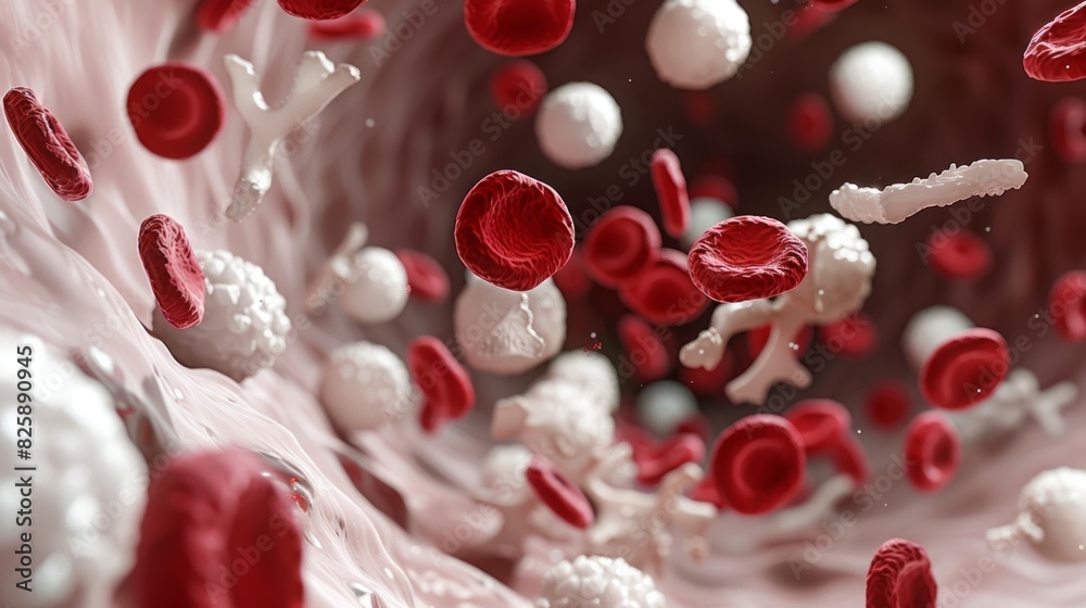 High resolution view of human blood circulation. Shows red blood cells ...