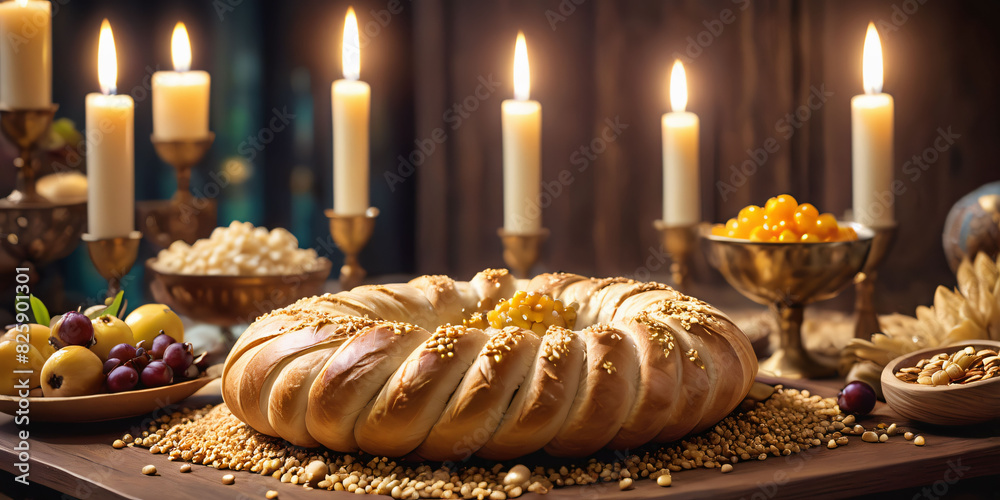 Jewish holiday Shavuot. Shavuot symbols : torah, first harvest, flowers ...