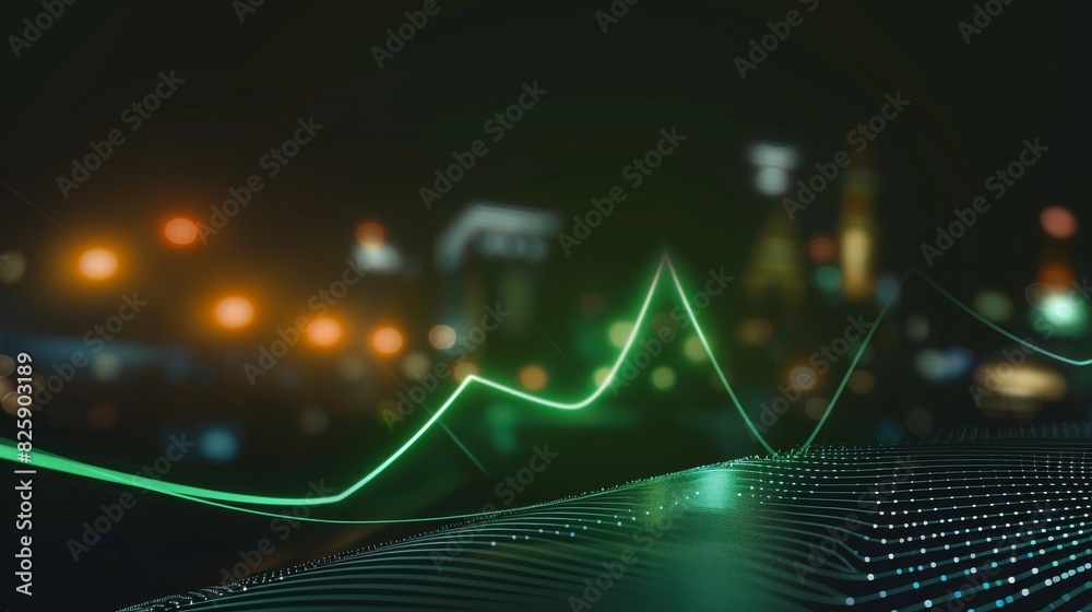 Price curve chart, three lines represent price action, green line ...