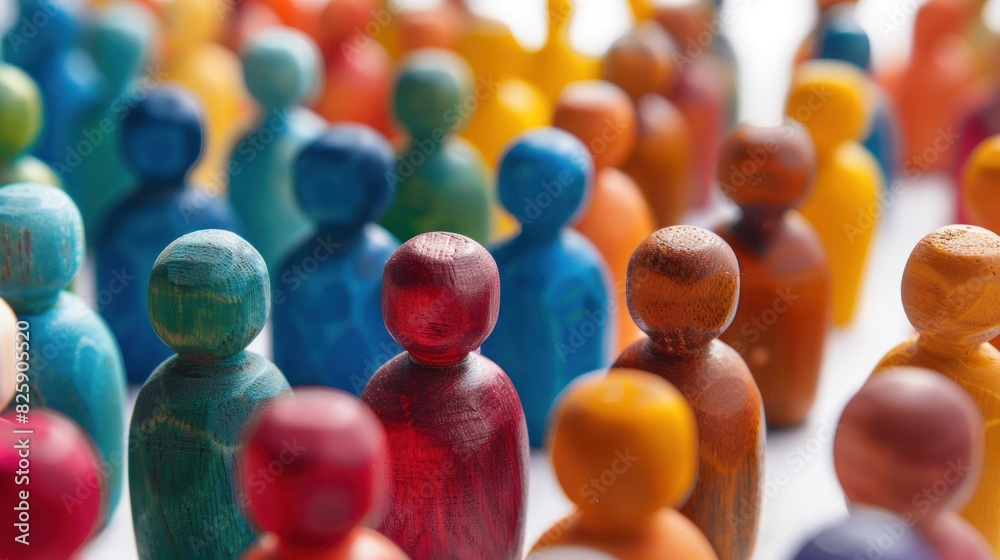 Colorful Wooden Figures Standing Together Symbolizing Unity and Diversity - Generative AI Stock ...