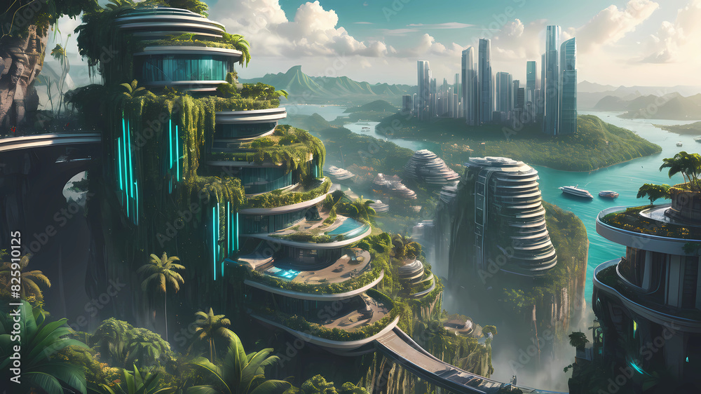 An epic, highly detailed 4K desktop wallpaper of a vast futuristic ...