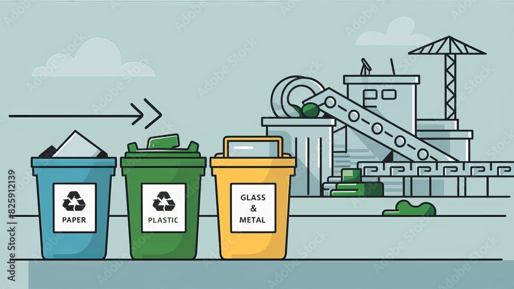 Waste management facility sorting different plastic paper and metal ...