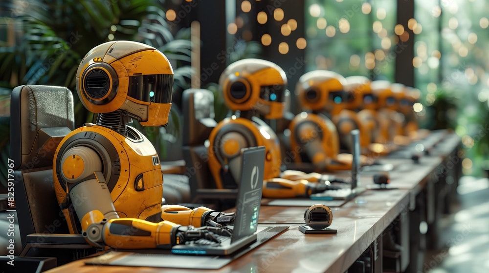 Robot arm working with laptop computer Changing technology Artificial ...