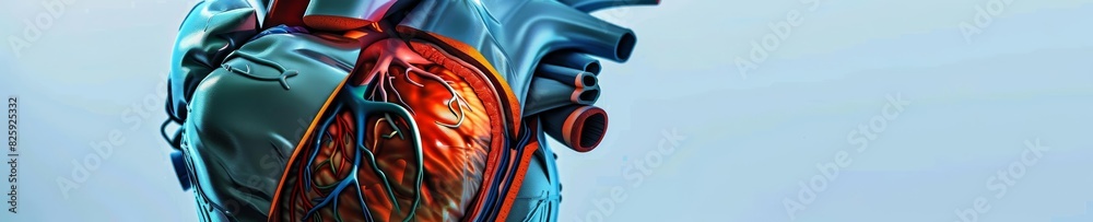 Sectioning a human heart in a medical illustration to show its chambers ...