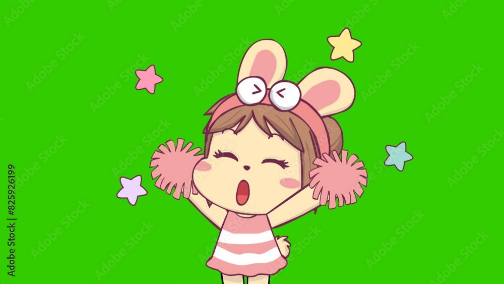 Cute Animated Bunny Girl Cheering with Green Screen Stock Video | Adobe ...