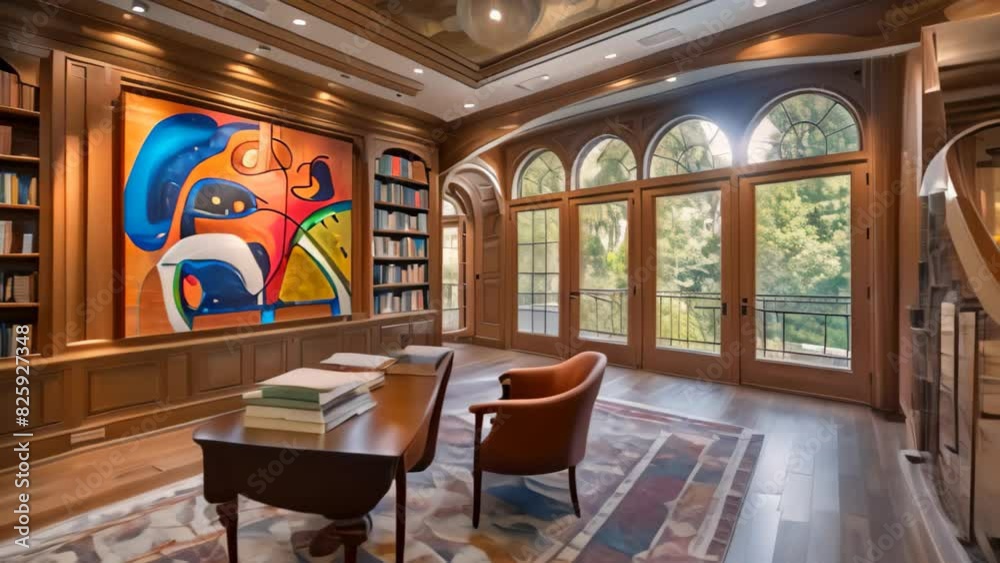 Spacious Library With Wall Painting, A custom-built residence with ...