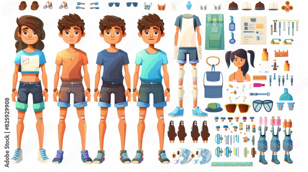 Young girl, teen boy character creation bundle online. Couple of ...