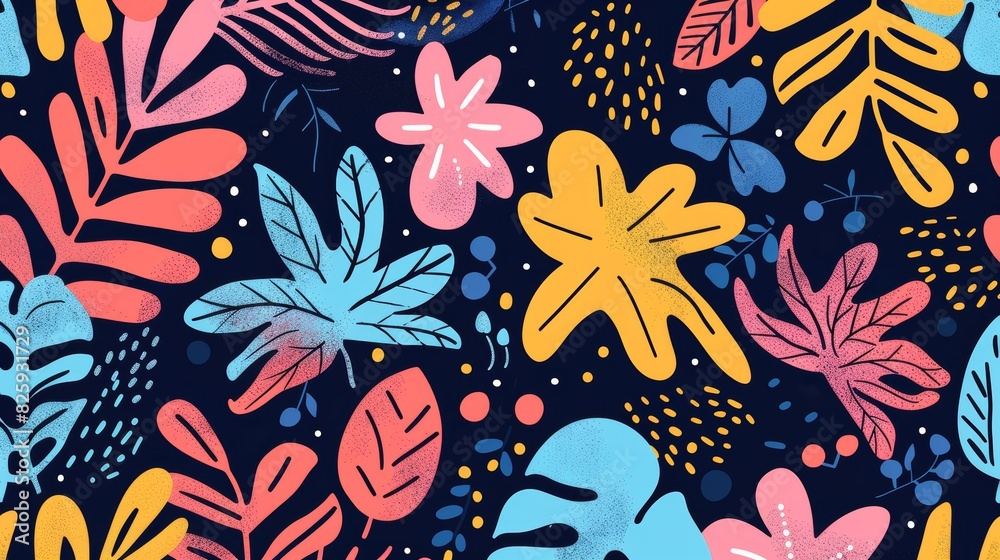 The seamless pattern features colorful freehand doodles with a modern ...