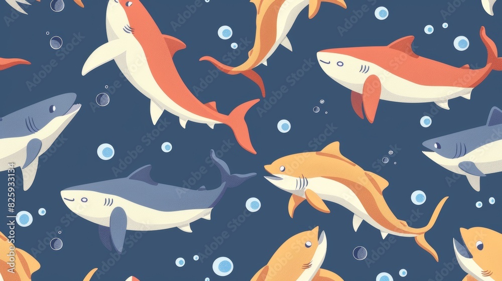 Isolated fish pattern modern tuna salmon cartoon pet shark dolphin ...