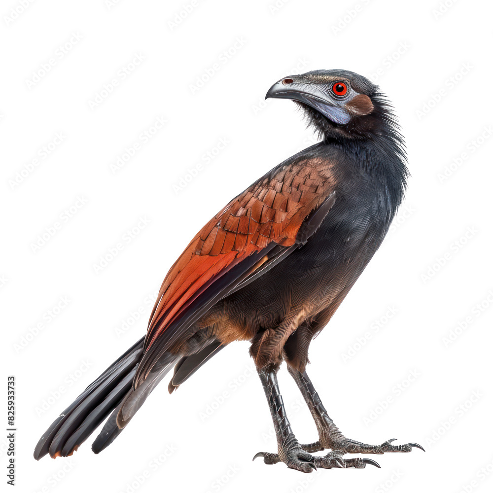 Greater coucal bird side view full body isolate on transparency ...