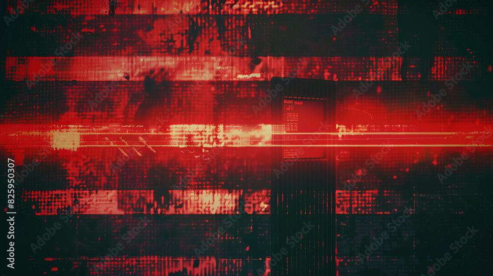 retro cctv or vhs video white noise background texture with red ...