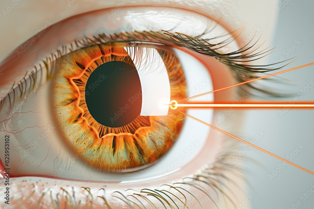 Detailed macro of a hazel eye with intricate iris patterns, lit by ...