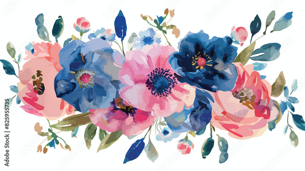 Pink and blue flowers watercolor floral clip art perf Stock Vector ...
