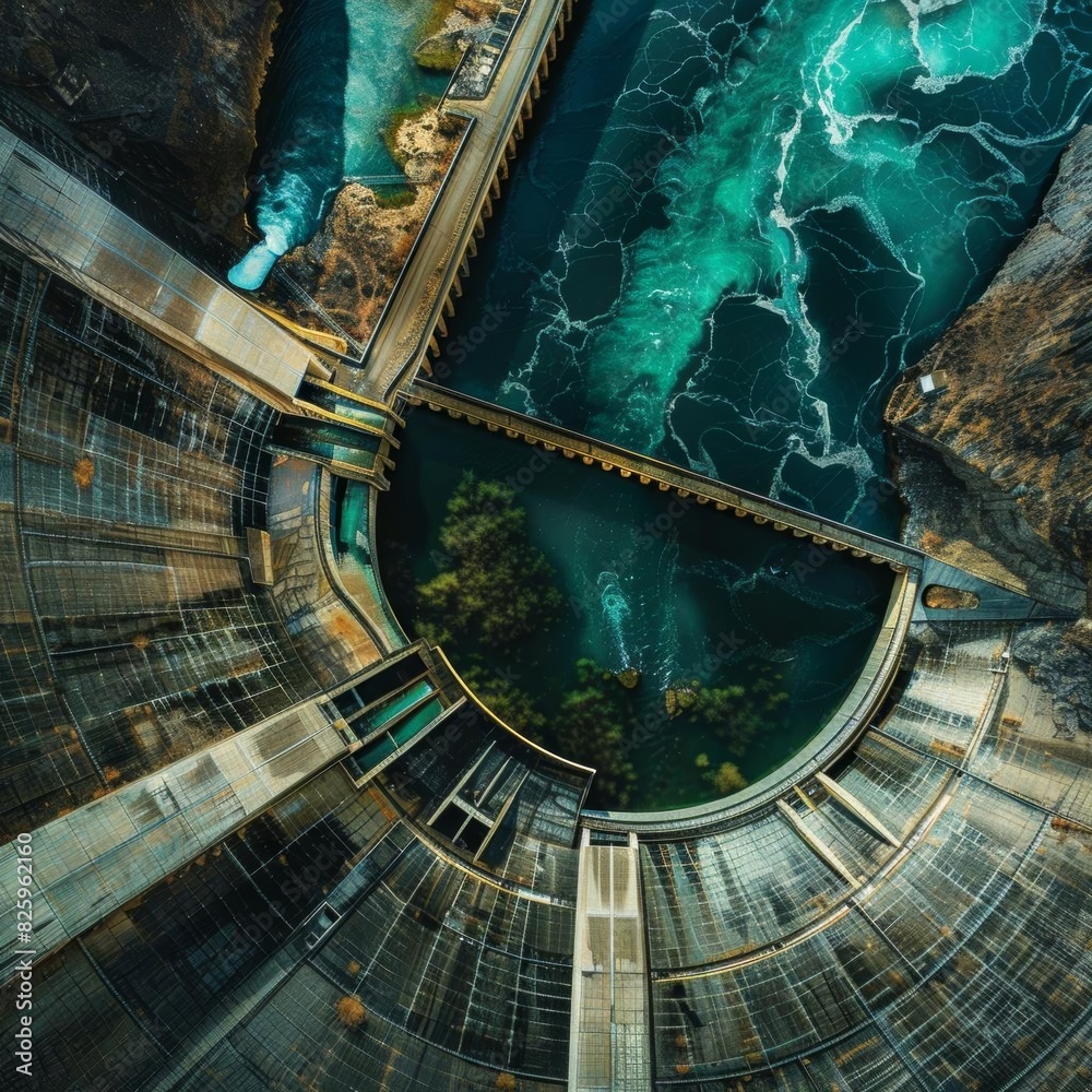 Hydroelectric dams on Earth theme top view displaying large dams and ...