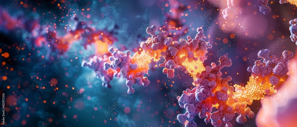 Complex protein structure, dynamic shapes, bright colors, showcasing ...