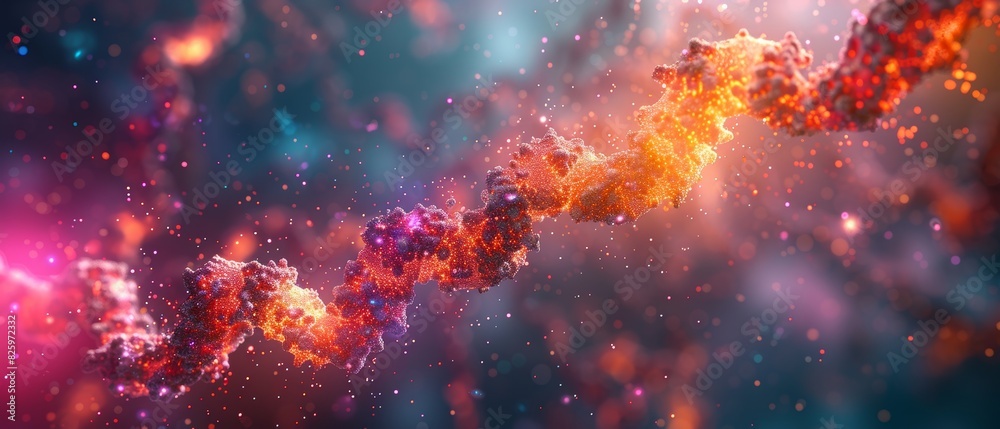 Complex protein structure, dynamic shapes, bright colors, showcasing ...