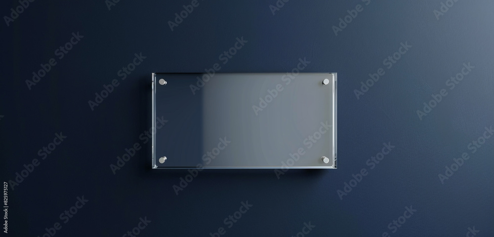 Rectangular name plate in acrylic, blank and hanging on a navy blue ...