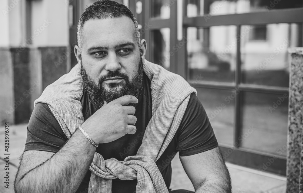 Men's thoughts and emotions concept. Mature middle eastern man thinking ...